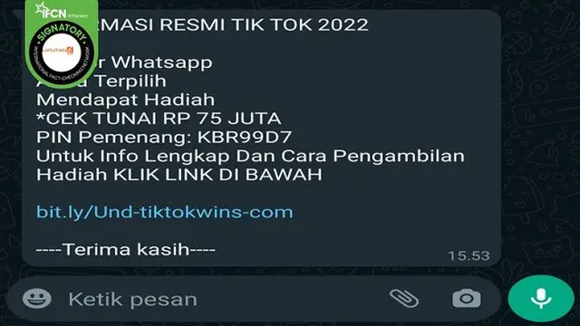 Cek Fakta: Hoaks Pesan Berantai TikTok Bagikan Cek Tunai Rp 75 Juta ...