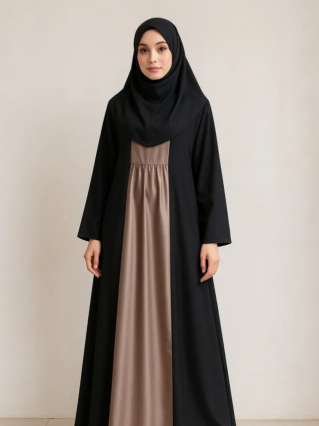 7 Model Dress Panjang Longgar Kombinasi Satin Muslim, Tetap Syar’i dan ...