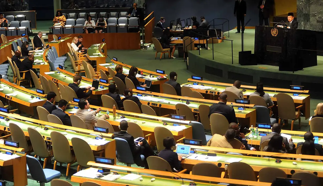 PHOTO: Kopiah Jusuf Kalla di Sesi Debat Umum Sidang PBB - Foto Liputan6.com