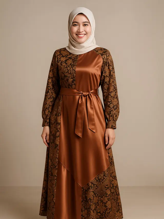 8 Model Gamis Batik Kombinasi Satin Mengkilap, Bikin Penampilanmu Mewah ...