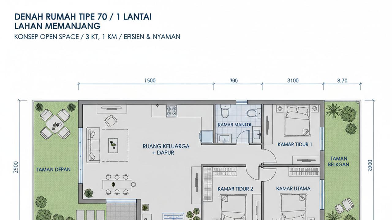 7 Desain Rumah Tipe 70 di Tanah Memanjang: Solusi Hunian Modern dan ...