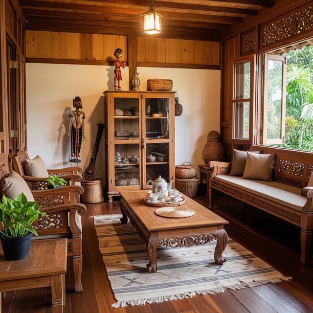7 Model Ruang Tamu Rumah Kampung dengan Nuansa Kayu yang Bikin Suasana ...