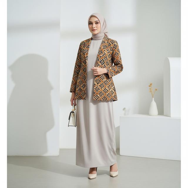 7 Model Gamis Polos Kombinasi Blazer Batik Terbaru, Tampil Stylish di ...