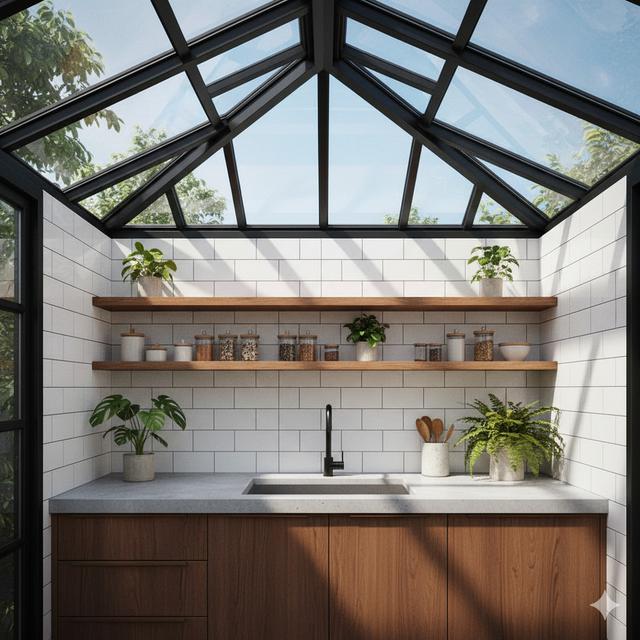 10 Model Dapur Mungil Tropis Tanpa Kabinet Atas dengan Pencahayaan Atap ...