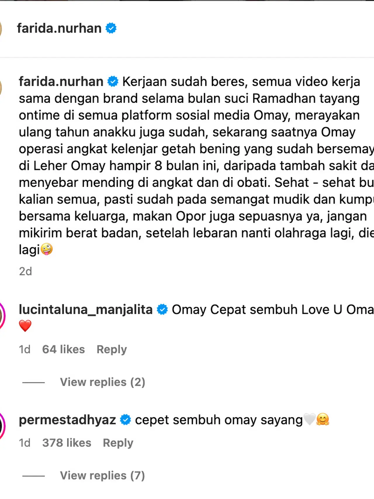 Farida Nurhan Istirahat Total Gegara Operasi Kelenjar Getah Bening yang Ada di Leher Hampir 8 ...