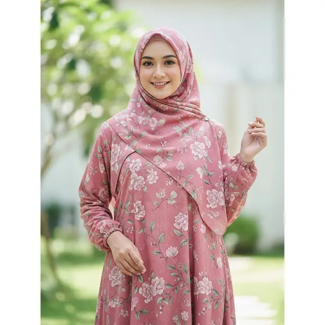 7 Inspirasi Model Gamis Syari Motif Bunga Cantik untuk Tampil Feminim ...