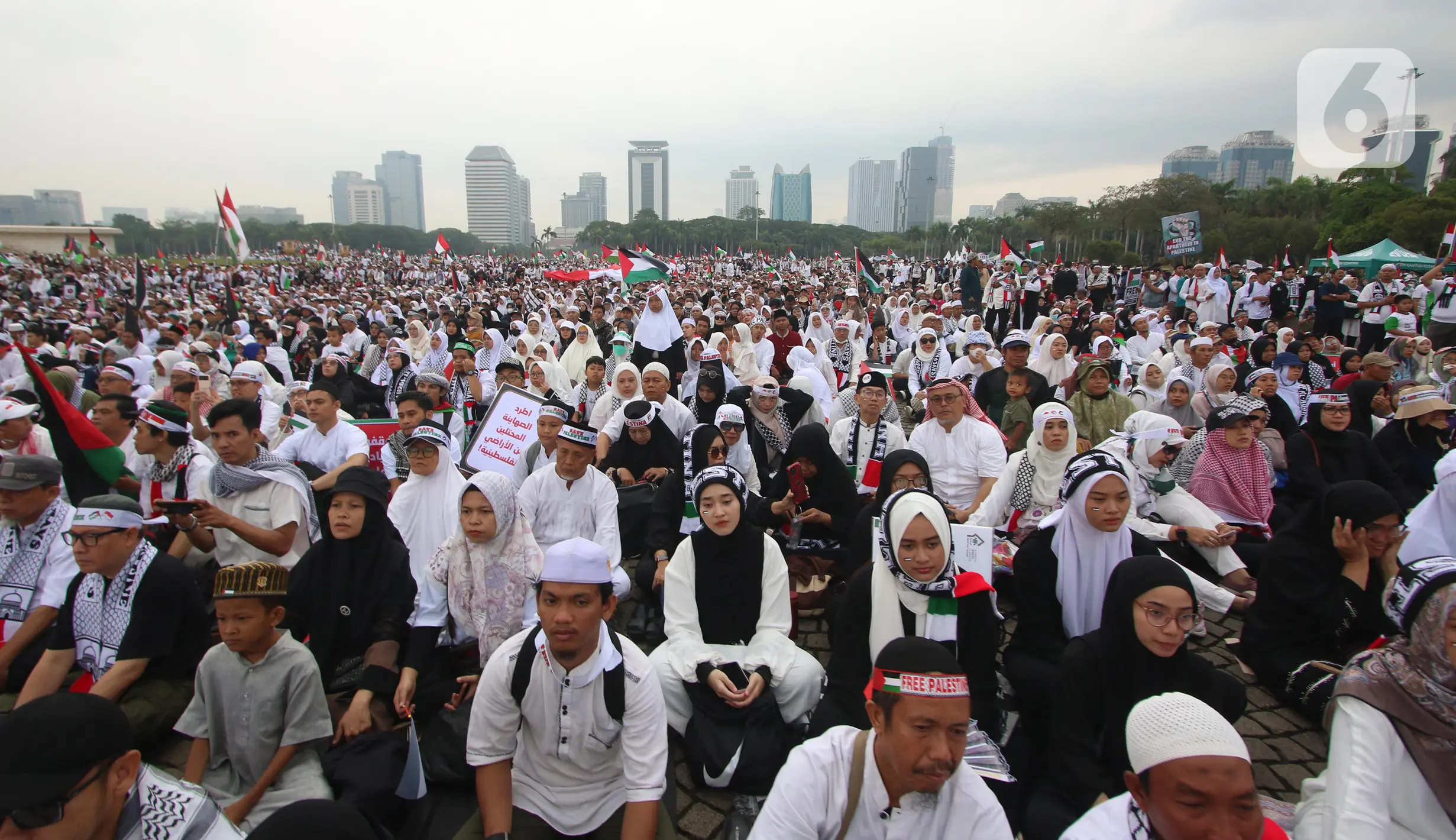 Foto Udara Suasana Aksi Bela Palestina di Kawasan Monas - Foto Liputan6.com