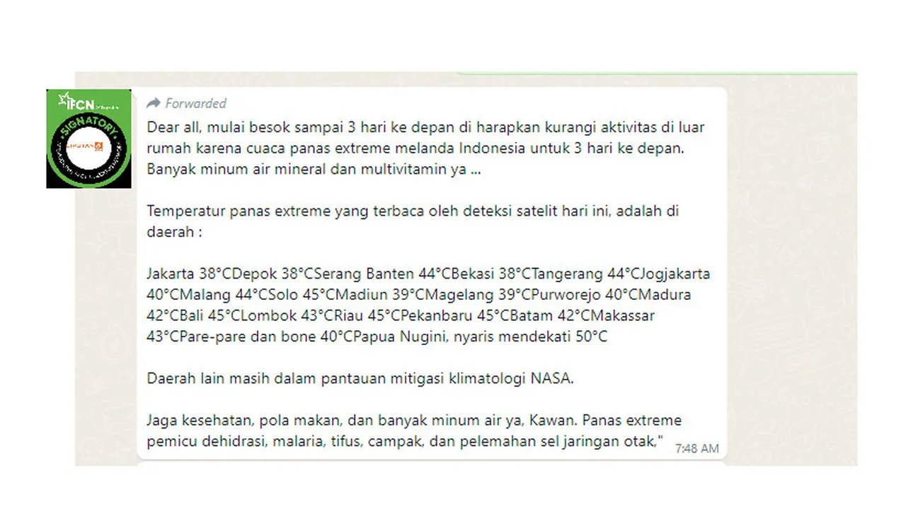 Cek Fakta: Tidak Benar Daftar Wilayah Indonesia yang Dilanda Cuaca Panas Ekstrem - Cek Fakta ...