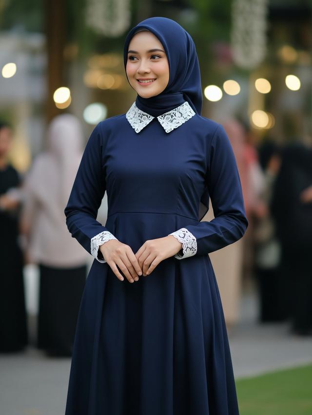 8 Model Dress Panjang Katun Kombinasi Lace Muslim, Fashion Modest ...