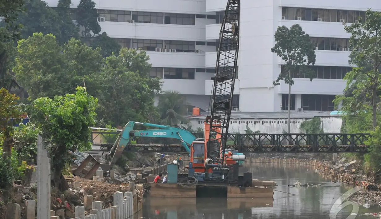 Pemasangan Turap Kali Ciliwung Terus Dikebut - Foto Liputan6.com