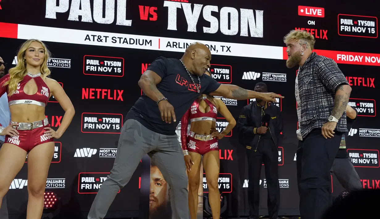 Mike Tyson Vs Jake Paul, Saling Dorong saat Faceoff Jelang Duel - Foto ...