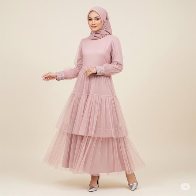 7 Model Dress Tulle Bertingkat Pesta Muslimah yang Elegan dan Memukau