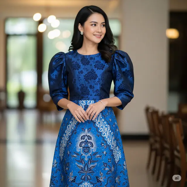 9 Model Dress Batik Lengan Puff Brokat Elegan, Style Ibu Muda di 2025 ...