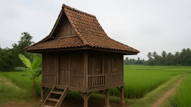 6 Gambar Rumah Klasik Jawa Sederhana di Tepi Sawah, Desain Tempo Dulu ...