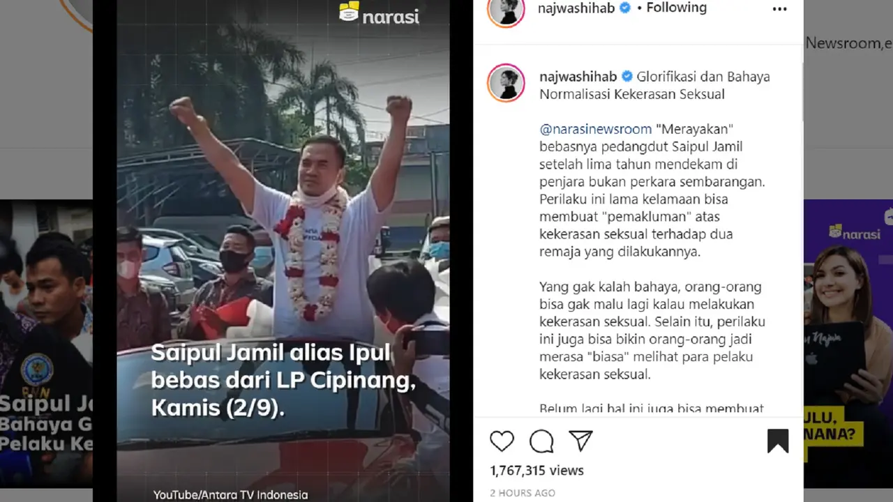 Saipul Jamil Rayakan Kebebasan, Najwa Shihab: Ini Bisa Membuat Pemakluman Atas Kekerasan Seksual ...