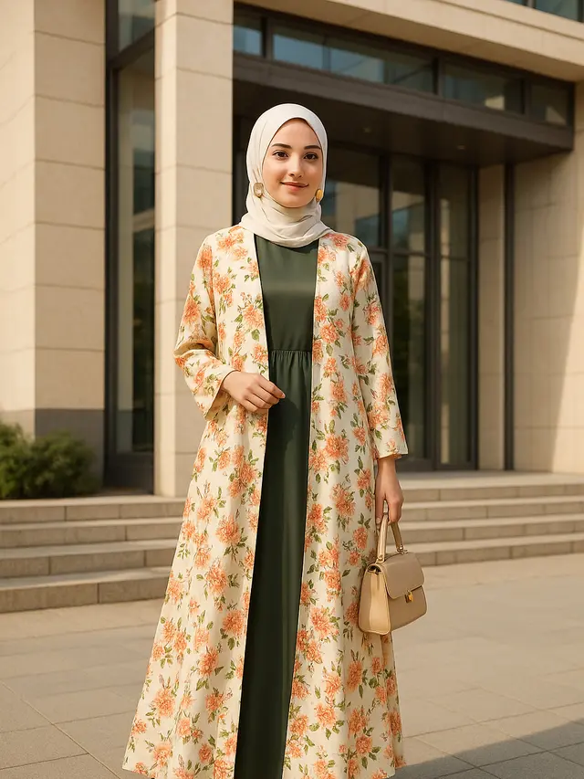 7 Model Gamis dengan Outer Motif Bunga - Hot Liputan6.com