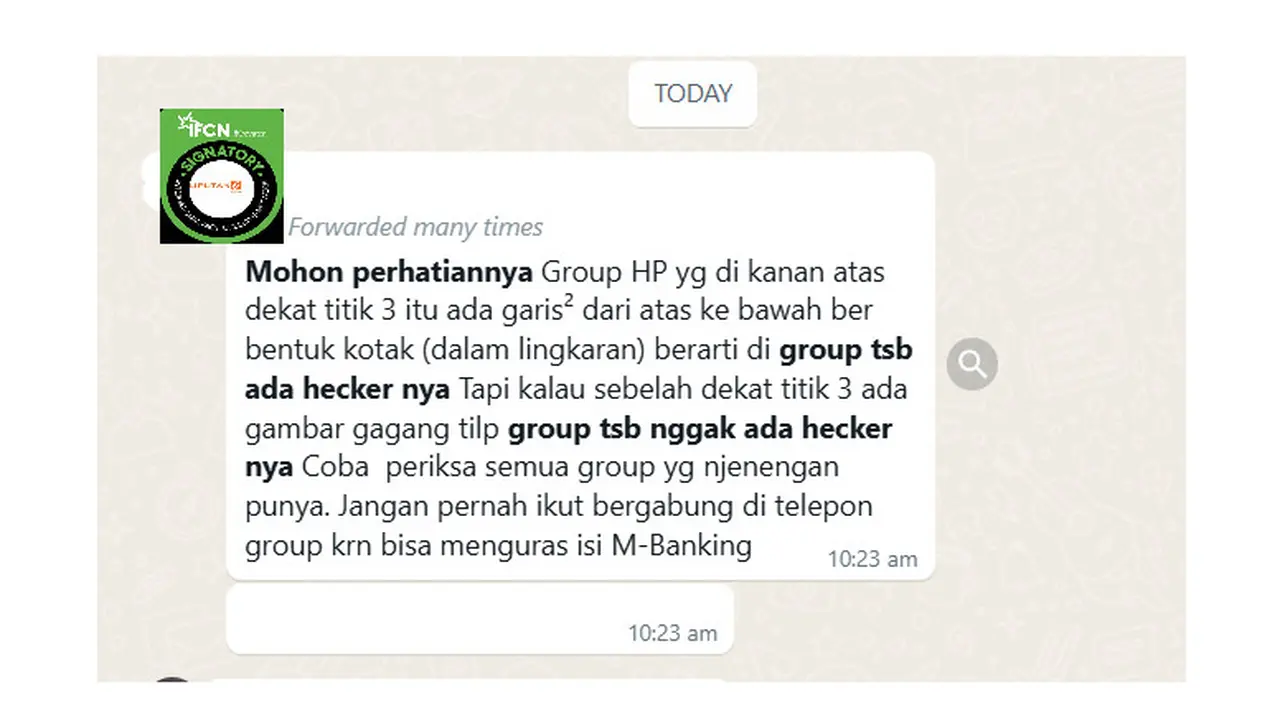 Cek Fakta: Tidak Benar Tiga Titik Bergaris di Grup WhatsApp Tanda Ada Hacker Bisa Kuras M ...