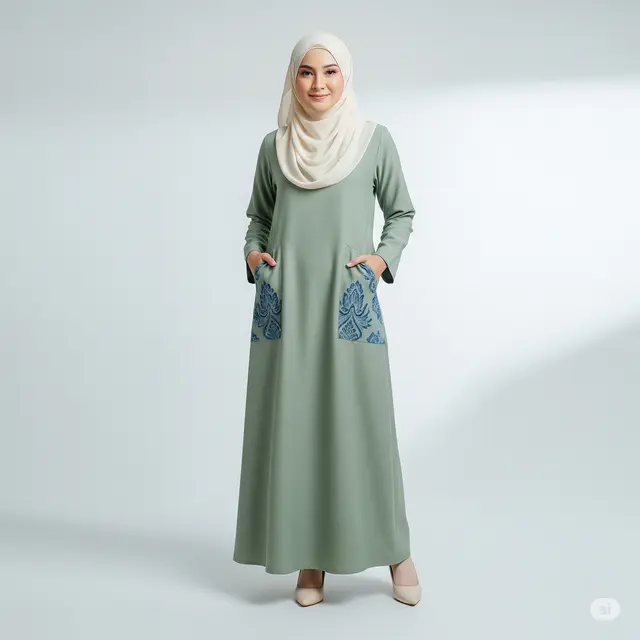 8 Model Gamis Polos Kombinasi Batik Sedikit: Tampil Elegan dengan ...