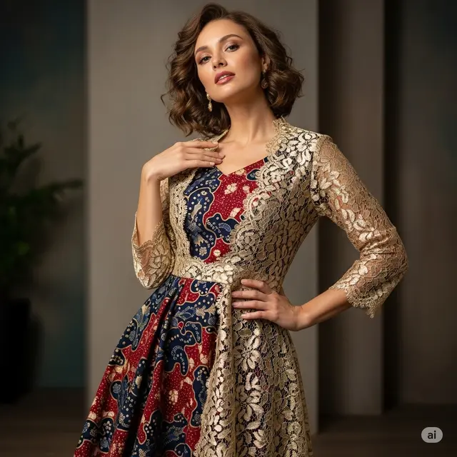 15 Dress Batik Kombinasi Brokat Panjang Terbaru 2025, Elegan untuk ...