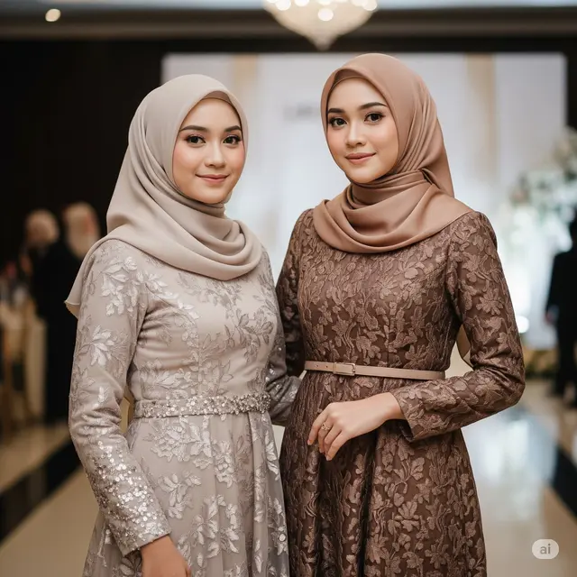 10 Long Dress Brokat Modern Hijab Simple 2025, Elegan di Acara Resmi ...
