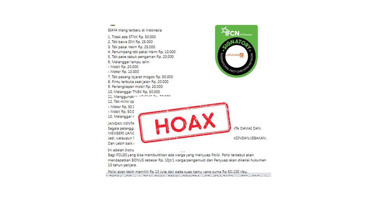 Cek Fakta: Hoaks Pesan Berantai Berisi Daftar Biaya Tilang di Indonesia ...