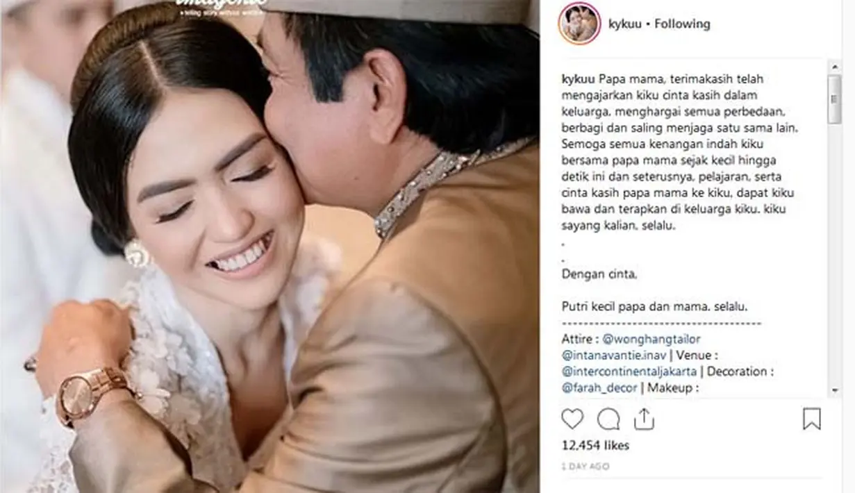 Ucapan Terimakasih Istri Ge Pamungkas kepada Orangtua setelah Menikah - Photo Fimela.com