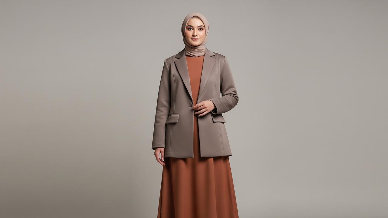 8 Model Gamis Syar’i dengan Blazer Longline Minimalis, Elegan, Modern ...