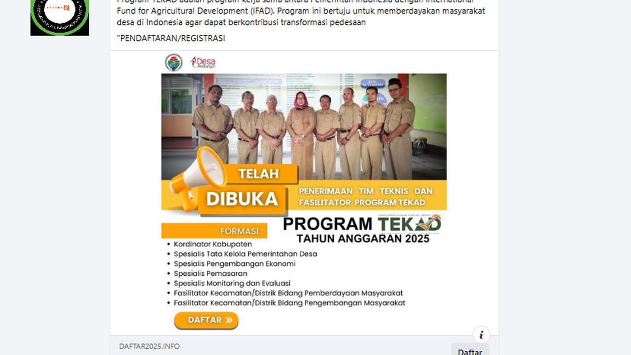 Cek Fakta: Tidak Benar Link Pendaftaran Fasilitator Program TEKAD 2025 ...