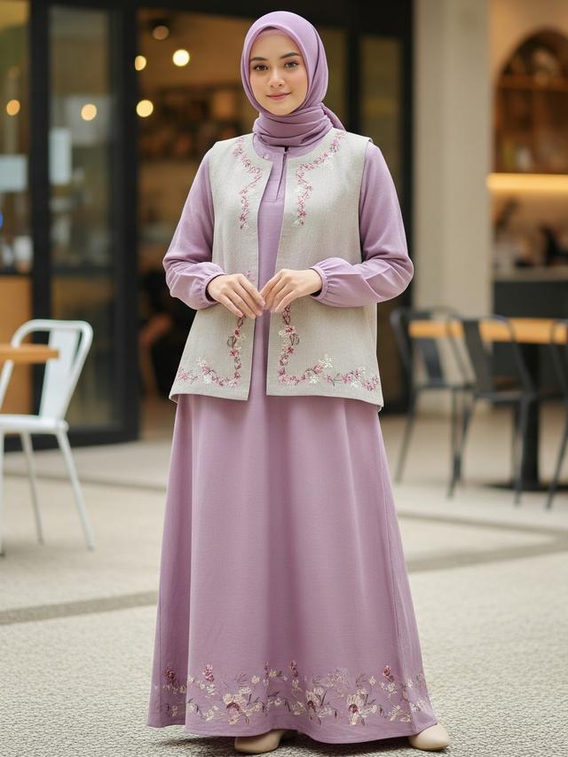 8 Model Gamis Batik Kombinasi Vest yang Sedang Viral, Cocok untuk ...