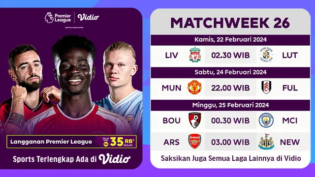 Jadwal Siaran Langsung Liga Inggris 23/24 Pekan-26: MU vs Fulham di Vidio - Bola Liputan6.com