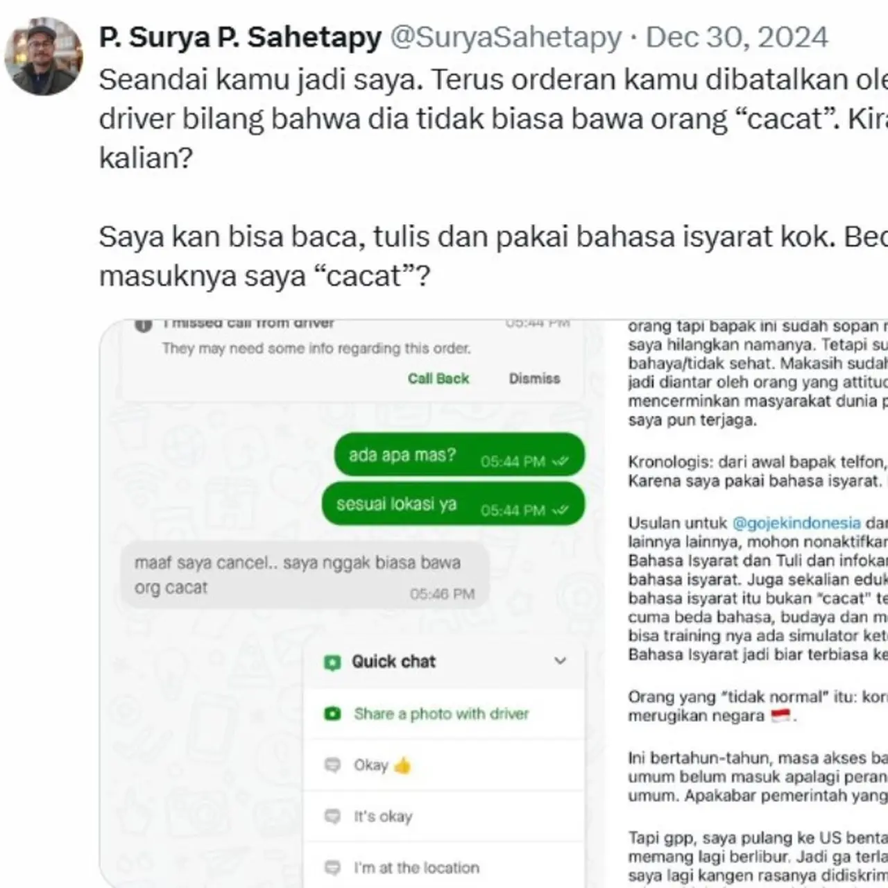 Ditolak Naik Ojol, Putra Dewi Yull Surya Sahetapy Dikatai Orang Cacat oleh Sopir - Lifestyle ...