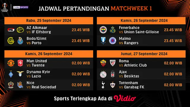 Jadwal Streaming UEFA Europa League Matchweek 1 di Vidio - On Off Liputan6.com