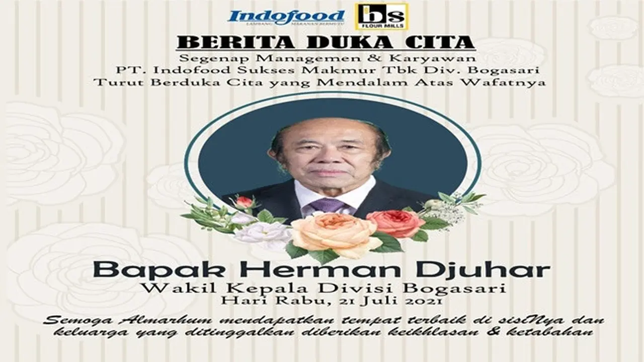 Herman Djuhar, Adik Pendiri Bogasari Meninggal Dunia - Saham Liputan6.com
