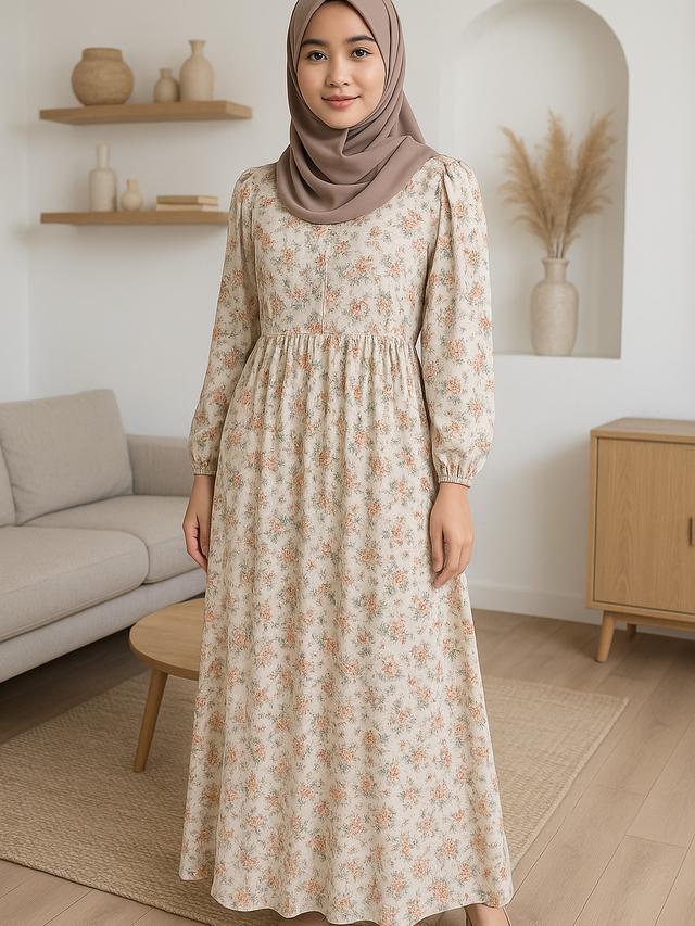 7 Model Gamis Motif Bunga yang Memikat Hati, Tampilan Gaya Feminin Tapi ...
