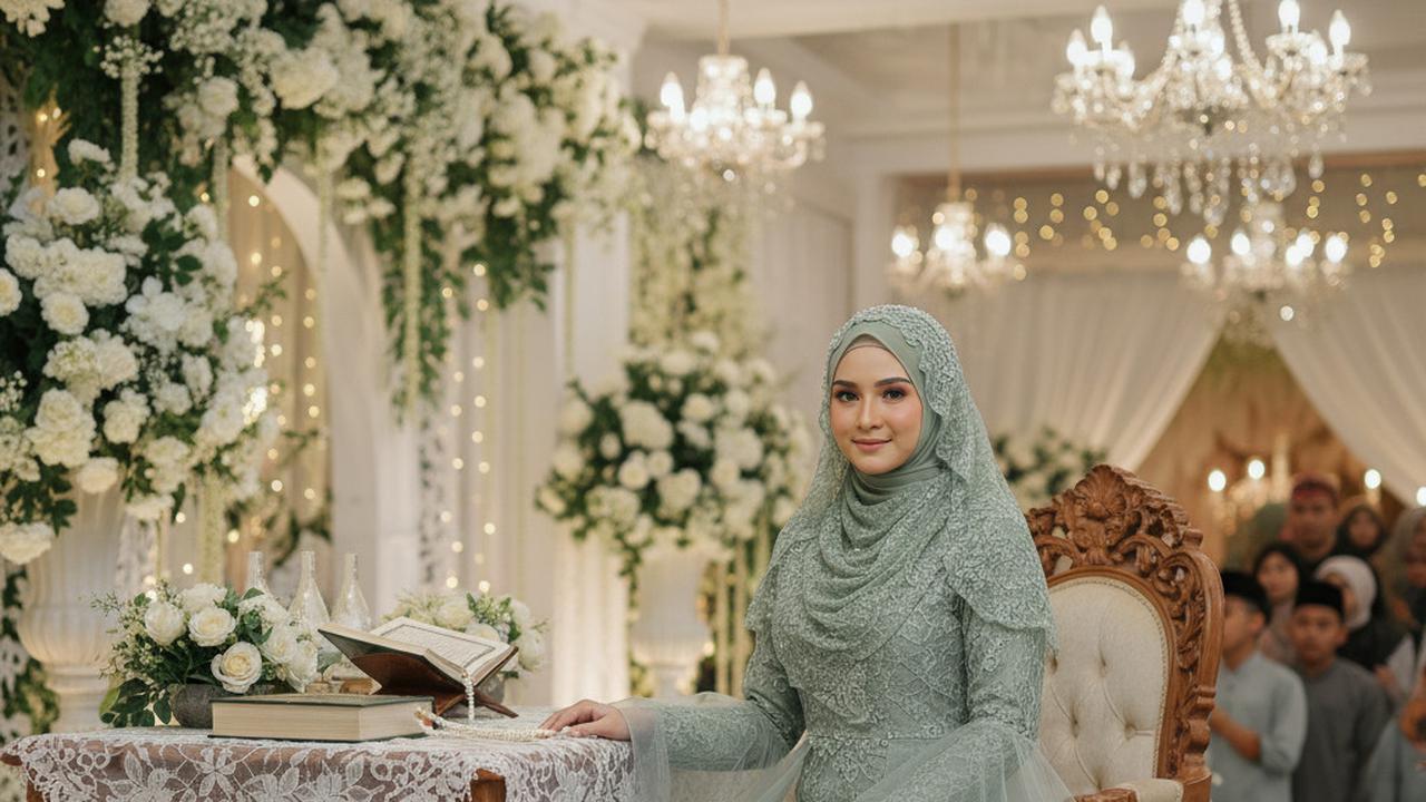 8 Model Gamis Warna Sage Green dengan Detail Brokat Floral untuk Akad ...
