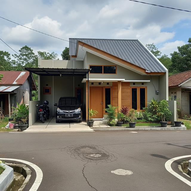9 Inspirasi Rumah Tipe 36 Hook di Kampung dengan Carport Motor dan ...