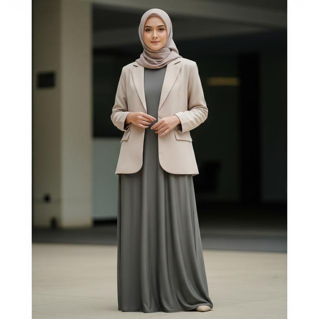 9 Model Gamis Jersey Sederhana dengan Outer Blazer, Inspirasi Gaya Modern