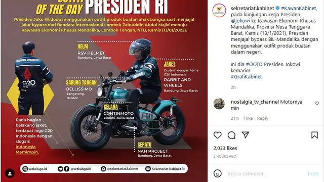 Deretan Outfit Jokowi saat Naik Kawasaki di Mandalika, Semuanya Karya ...