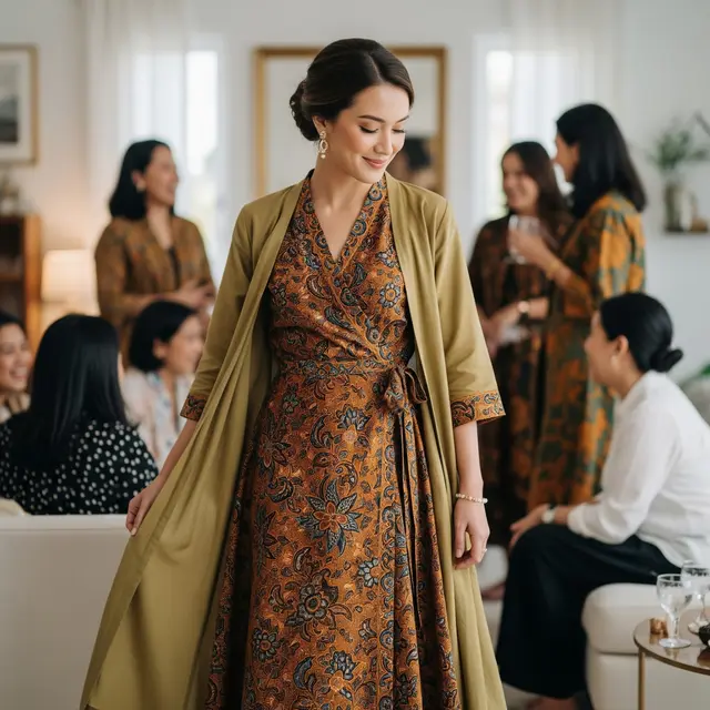 9 Model Dress Batik Lilit Kombinasi Outer Polos Simple Elegan untuk Arisan, Tampil Anggun - Hot ...