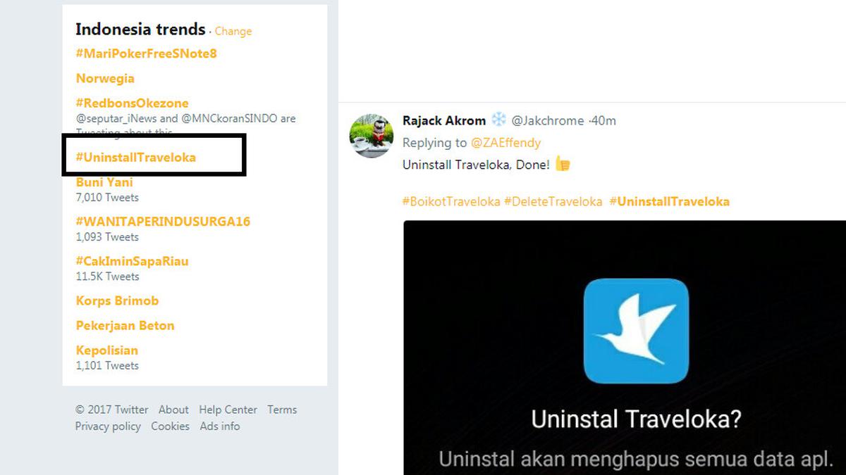 Tagar UninstallTraveloka Menggema di Lini Masa Twitter