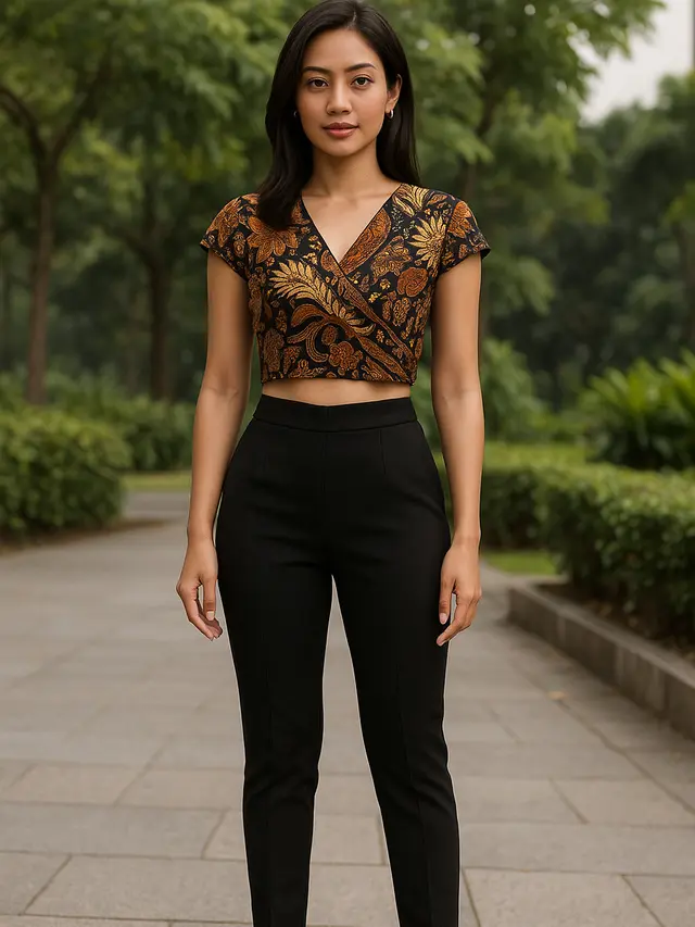 8 Model Batik Crop Top Dipadukan Celana High Waist, Gaya Etnik Modern ...