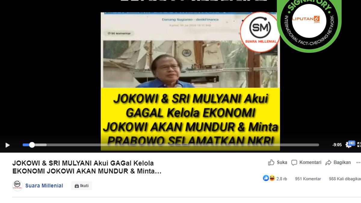 Cek Fakta: Hoaks Video Jokowi Menyerah Tangani Ekonomi RI - Cek Fakta Liputan6.com