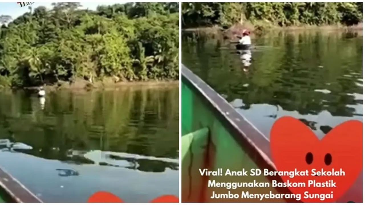 Viral Anak SD di Papua Pergi ke Sekolah Seberangi Sungai Pakai Ember, Bikin Salut - Hot Liputan6.com