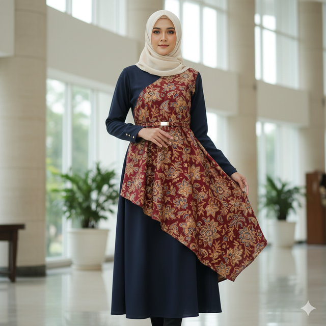 7 Model Gamis Batik Kombinasi Kain Polos Terbaru, Tampil Elegan tanpa ...