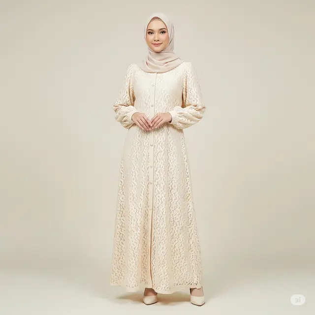 11 Gamis Brokat Lengan Balon Terbaru Tren 2025, Model Modern dan Elegan ...