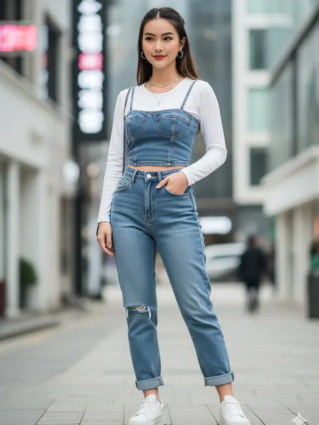 7 Inspirasi Styling Outer Crop Top Jeans Kekinian ala Korea Terbaru ...