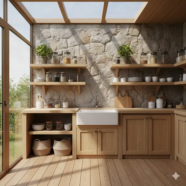 8 Desain Dapur Minimalis 2x3 Meter dengan Rak Kayu Gantung Ala Rustic ...