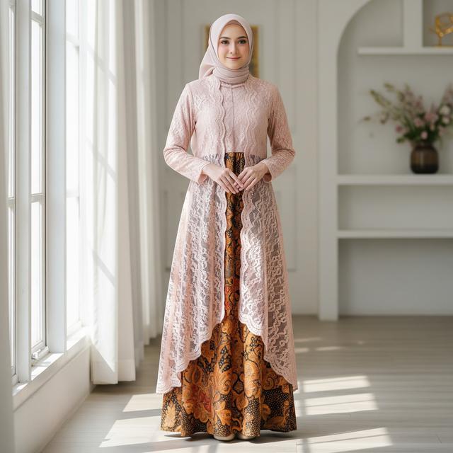 9 Model Gamis Batik Brokat Silk Look Elegan, Pilihan Busana Pesta Modern