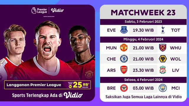 Jadwal dan Link Streaming Liga Inggris Pekan ke-23: Arsenal vs Liverpool di Vidio - Bola ...