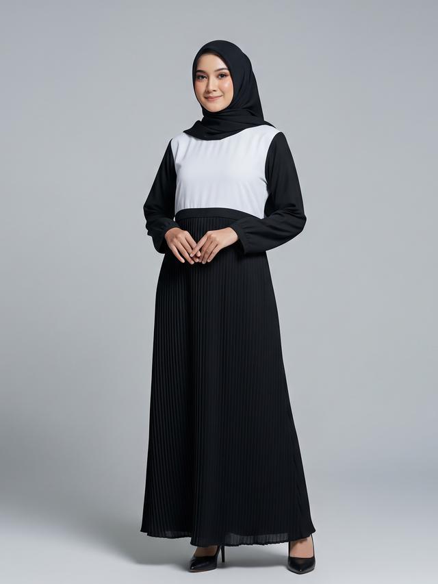 10 Model Gamis Kombinasi Hitam Putih, Tampil Cantik untuk Penampilan ...